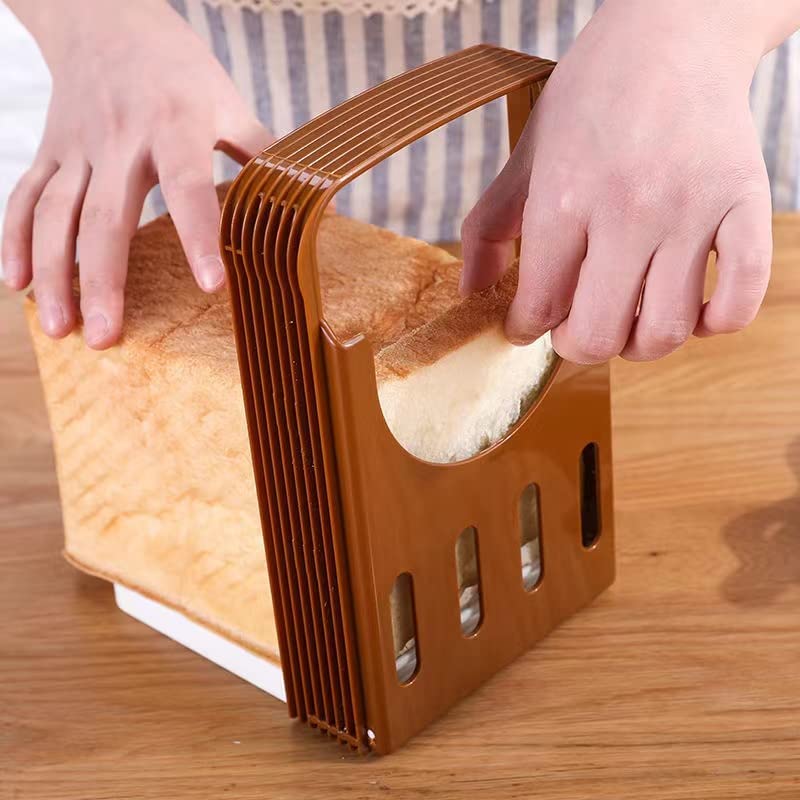Bread Slicer,Bread Slicer for Homemade,Bread Loaf Cutter Machine - Foldable Adjustable Brown Plastic Bread Machine,Kitchen Fittings be used for Sandwich Cutter toast Bagel Slicer