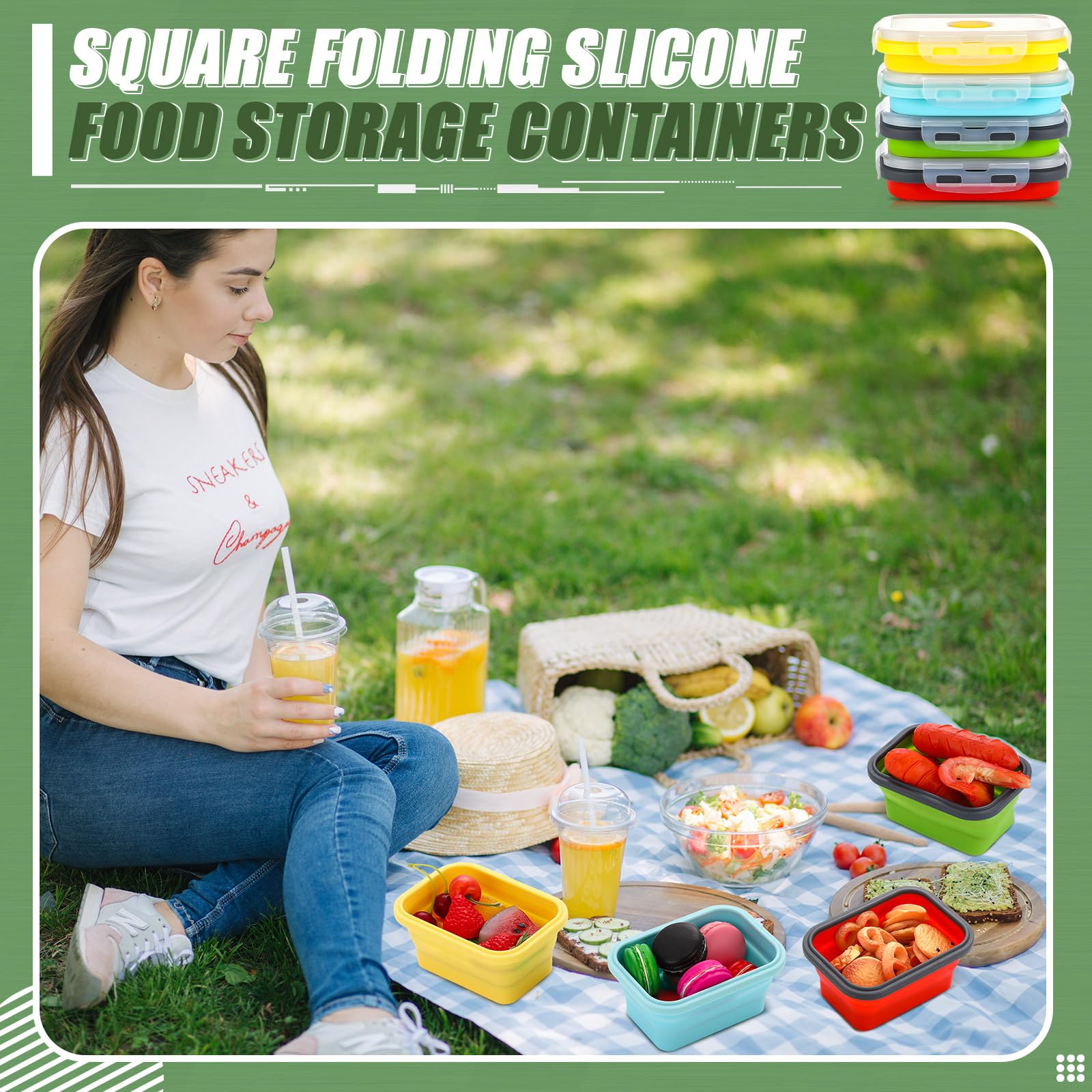 Bokon 16 Silicone Collapsible Food Storage Containers 11.8 oz Reusable Collapsible Bowls with Lids Vent Foldable Food Container Sets Meal Prep Container Silicone Lunch Box, Microwave Dishwasher Safe