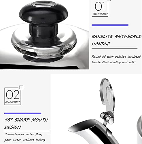 Stainless Steel Tea Kettle Stove Top Tea Kettle,with Ergonomic Heat-Resistant Handle,Modern Stainless Steel Tea Kettle (Color : Onecolor, Size : 4L)