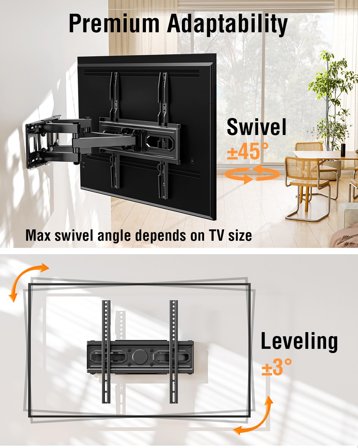 ELIVED Full Motion TV Mount TV Wall Mount Swivel and Tilt for Most 26-55 Inch TVs, Wall Mount TV Bracket with Dual Articulating Arms, Max VESA 400x400, 88 lbs. Loading, 16" Studs