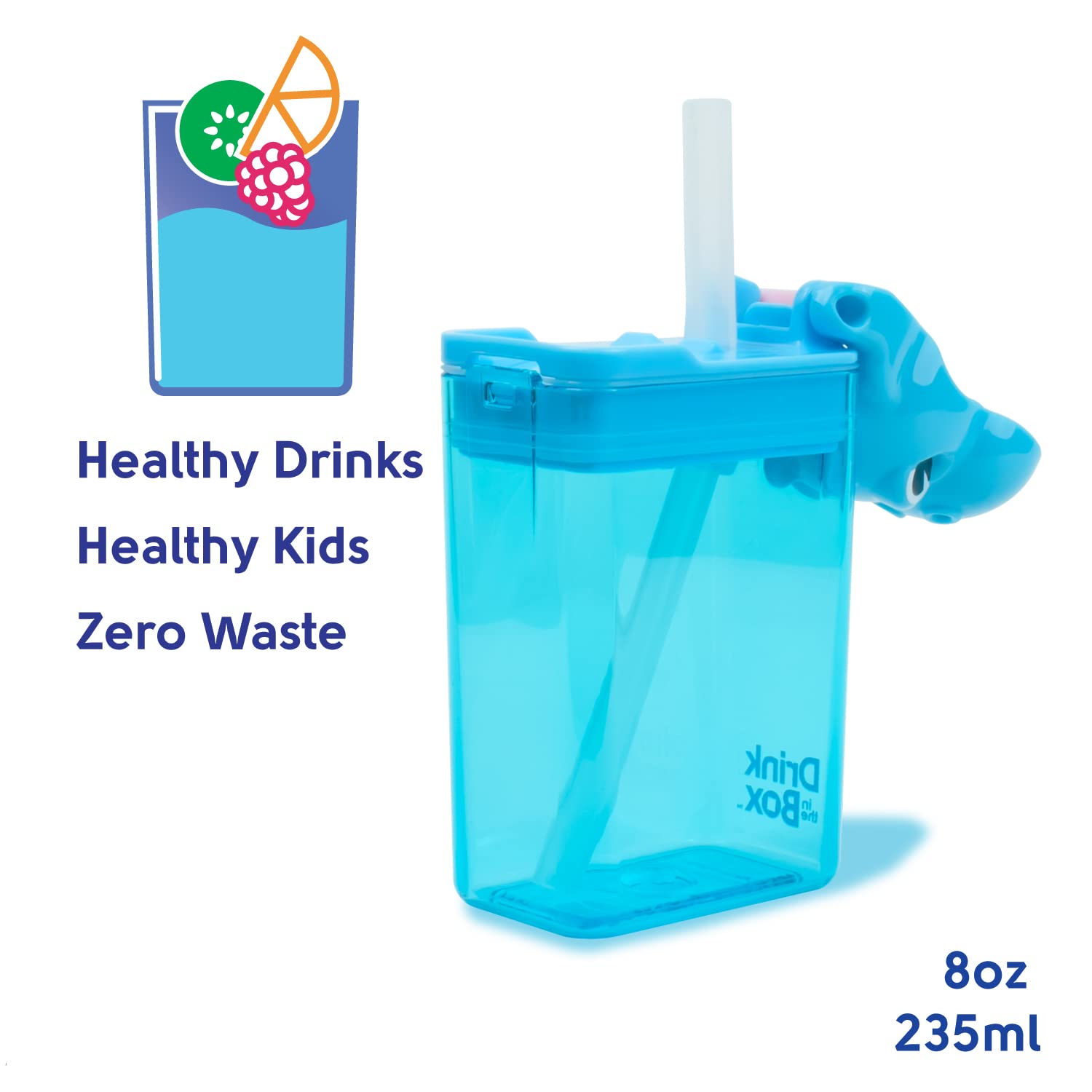 Precidio New Drink in the Box FunTops Eco-Friendly Reusable Drink Container Design, 8oz (Hippo)