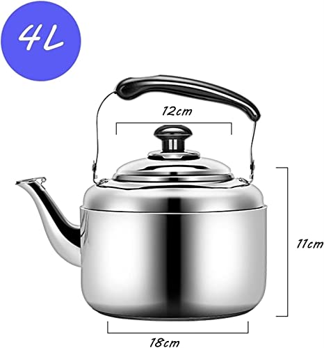 Stainless Steel Tea Kettle Stove Top Tea Kettle,with Ergonomic Heat-Resistant Handle,Modern Stainless Steel Tea Kettle (Color : Onecolor, Size : 4L)
