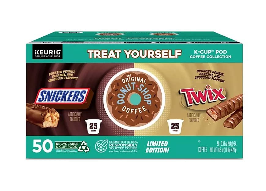 The Original Donut Shop Treat Yourself Variety Pack: Snickers and Twix K-Cup (50 ct.)
