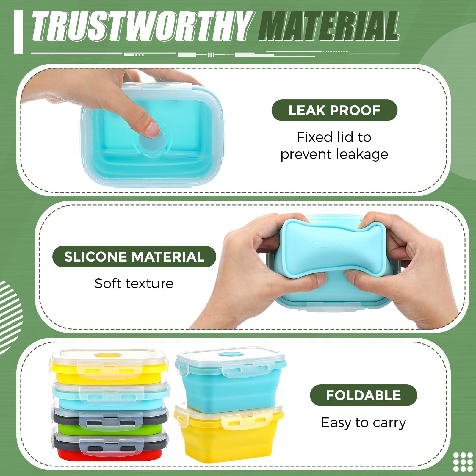 Bokon 16 Silicone Collapsible Food Storage Containers 11.8 oz Reusable Collapsible Bowls with Lids Vent Foldable Food Container Sets Meal Prep Container Silicone Lunch Box, Microwave Dishwasher Safe