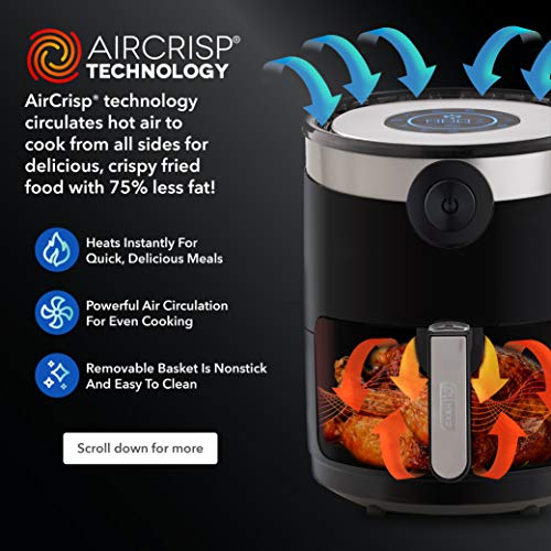 Dash DMAF360GBBK02 Aircrisp® Pro Digital Air Fryer + Oven Cooker with Digital Display + 8 Presets, Temperature Control, Non Stick Fry Basket, Recipe Guide + Auto Shut Off Feature, 3qt, Black
