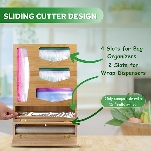 KitchenStamp Ziplock Bag Organizer for Drawer (Updated 2023), 6 in 1 Foil and Plastic Wrap Kitchen Organizers and Storage, Compatible with Ziplock, Glad, and Hefty Bags & 12” Aluminum Foil and Plastic Rolls (17.4 x 13.3 x 3.5)