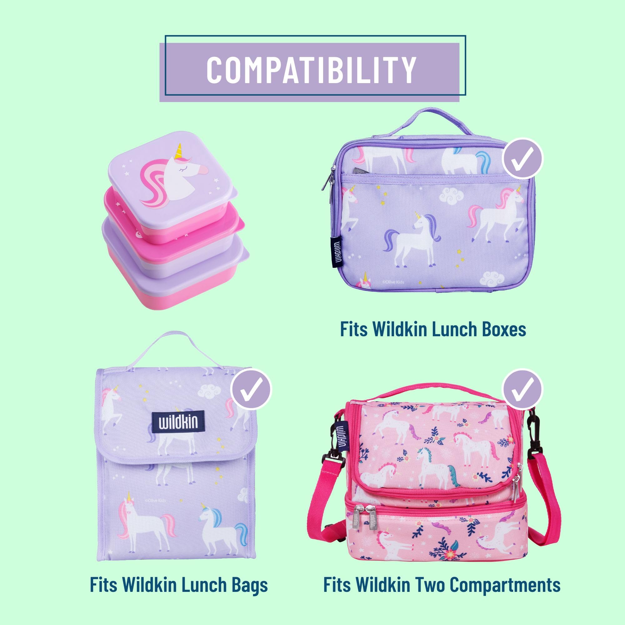 Wildkin Nesting Food Containers for Kids β Stackable, Airtight & Dishwasher Safe - Set of 3 - Unicorn