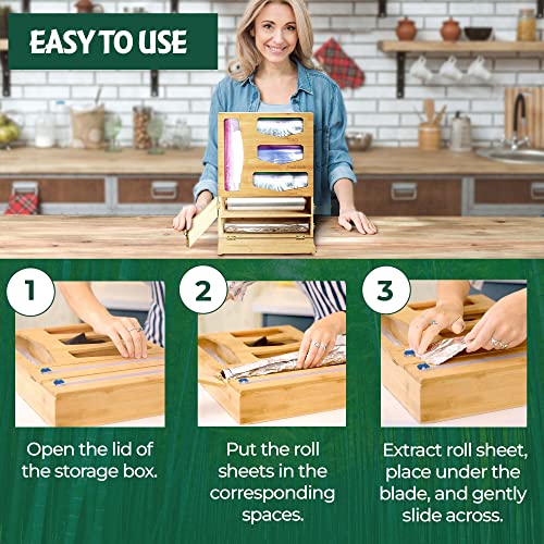 KitchenStamp Ziplock Bag Organizer for Drawer (Updated 2023), 6 in 1 Foil and Plastic Wrap Kitchen Organizers and Storage, Compatible with Ziplock, Glad, and Hefty Bags & 12” Aluminum Foil and Plastic Rolls (17.4 x 13.3 x 3.5)