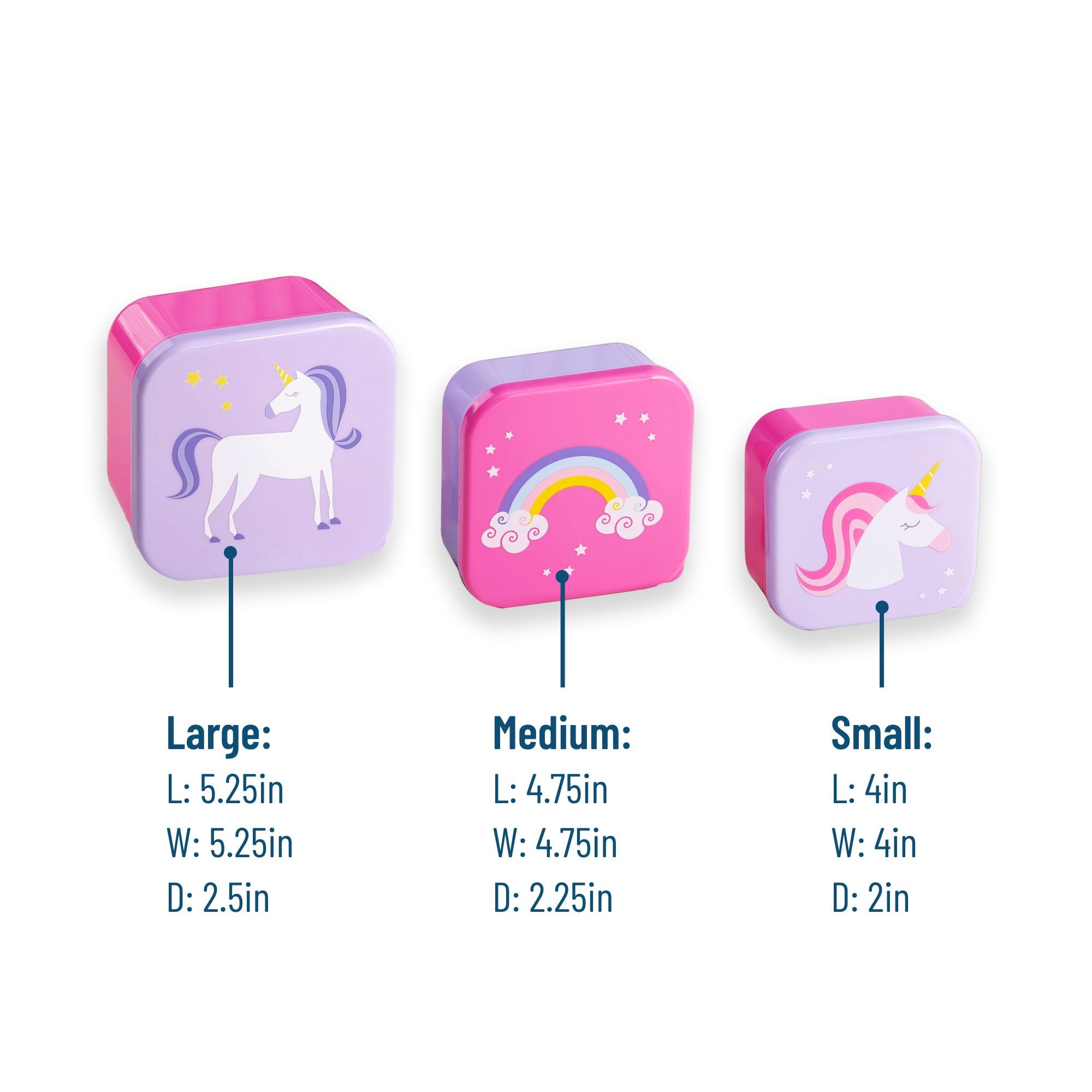 Wildkin Nesting Food Containers for Kids β Stackable, Airtight & Dishwasher Safe - Set of 3 - Unicorn
