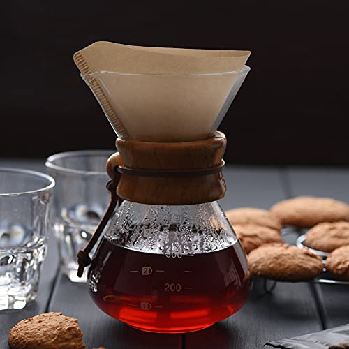 BicycleStore Pour Over Coffee Maker, Paperless Glass Carafe with 100 Filter Paper Reusable Glass Coffee Pot Manual Dripper Brewer Hand Drip with Stainless Steel Filter for Home Travel (14 oz/400 ml)
