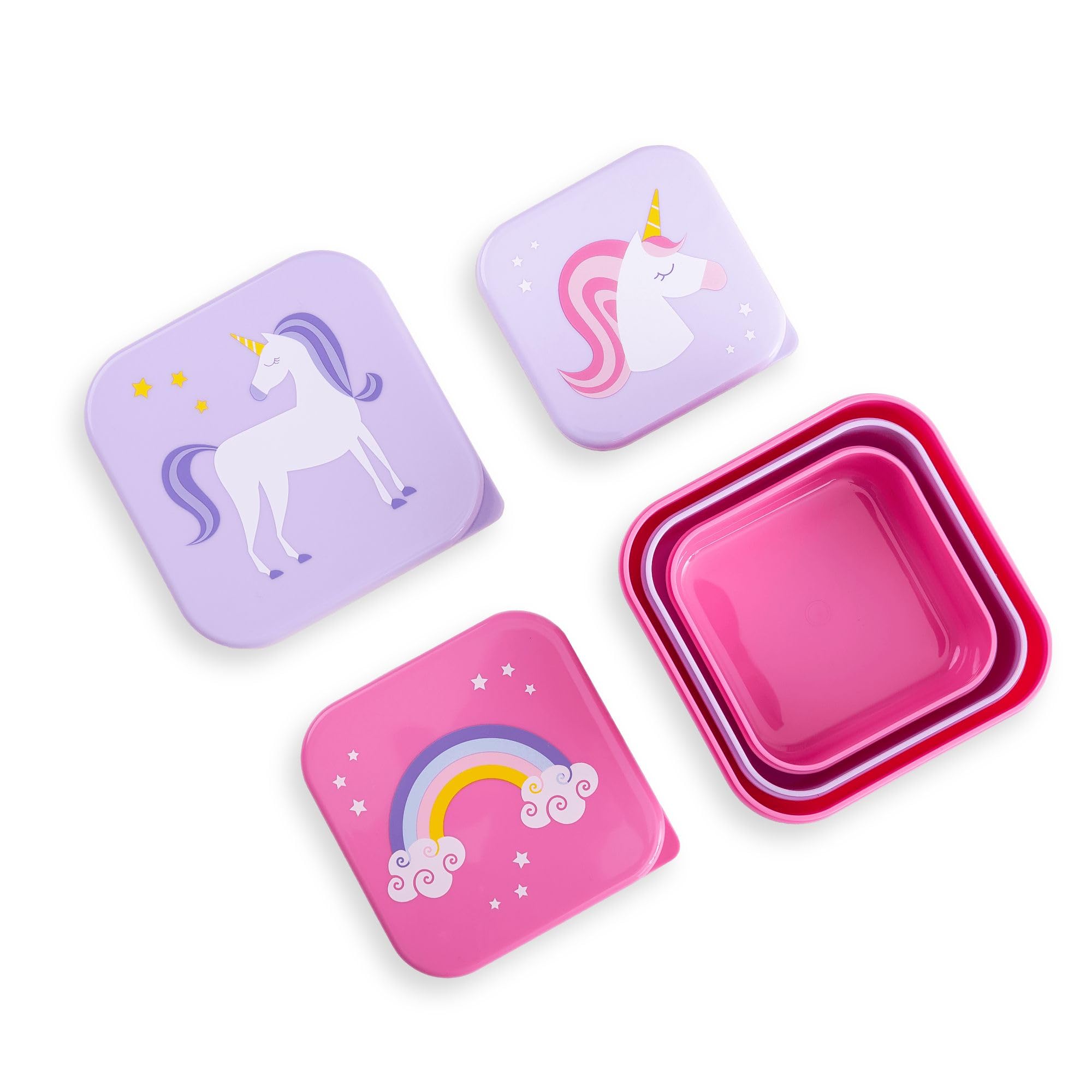 Wildkin Nesting Food Containers for Kids β Stackable, Airtight & Dishwasher Safe - Set of 3 - Unicorn