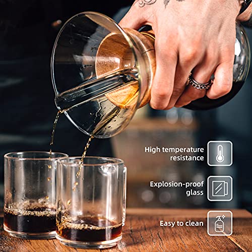 BicycleStore Pour Over Coffee Maker, Paperless Glass Carafe with 100 Filter Paper Reusable Glass Coffee Pot Manual Dripper Brewer Hand Drip with Stainless Steel Filter for Home Travel (14 oz/400 ml)
