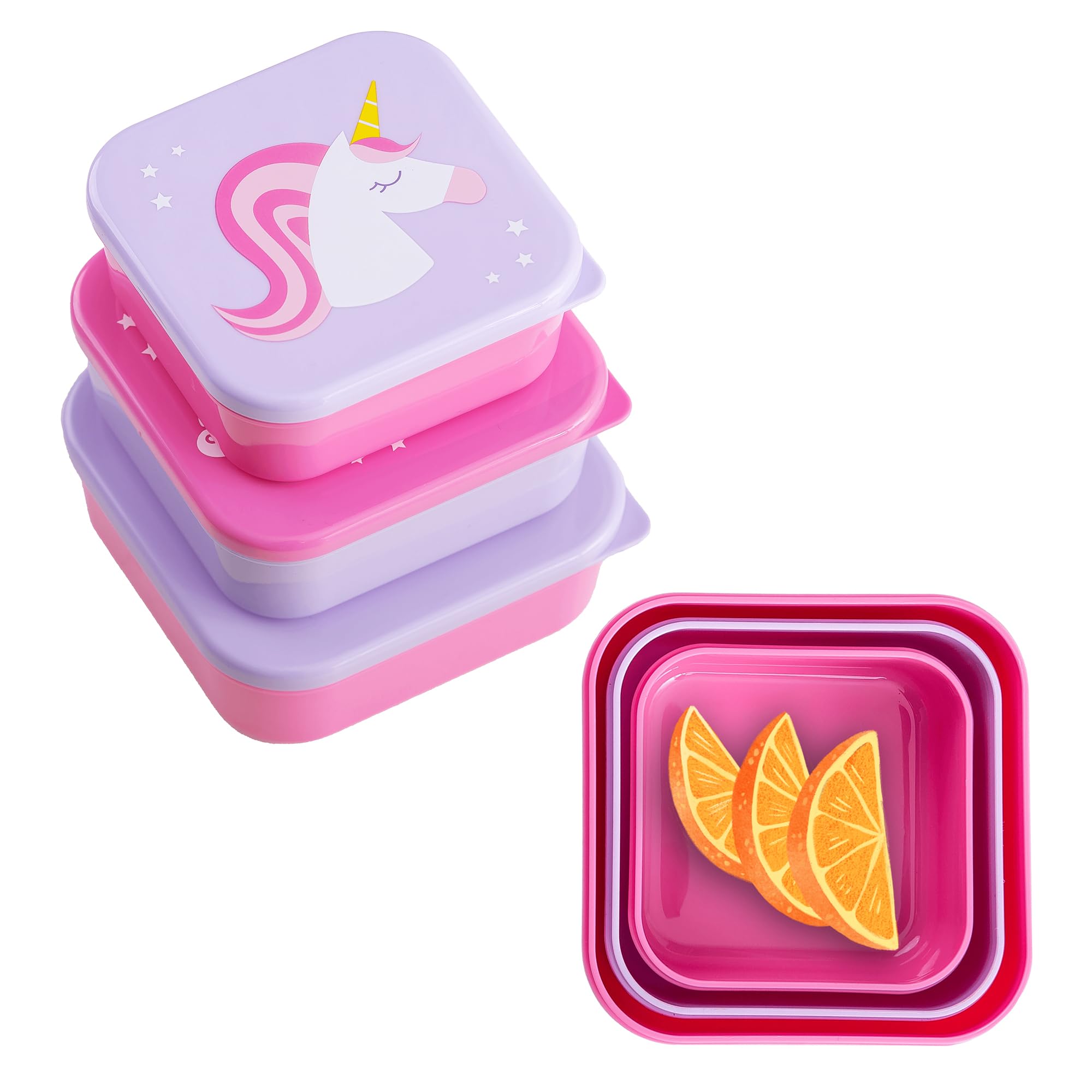Wildkin Nesting Food Containers for Kids – Stackable, Airtight & Dishwasher Safe - Set of 3 - Unicorn