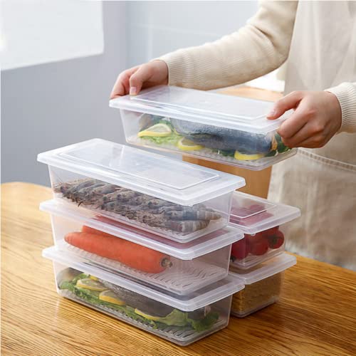 ninesung 8 Pieces Food Containers Storage For Fridge,1.5L Plastic Food Storage Containers With Removable Drain Plate and Lids, Refrigerator Organizer Bins Fruit Storage Containers For Fridge Storage