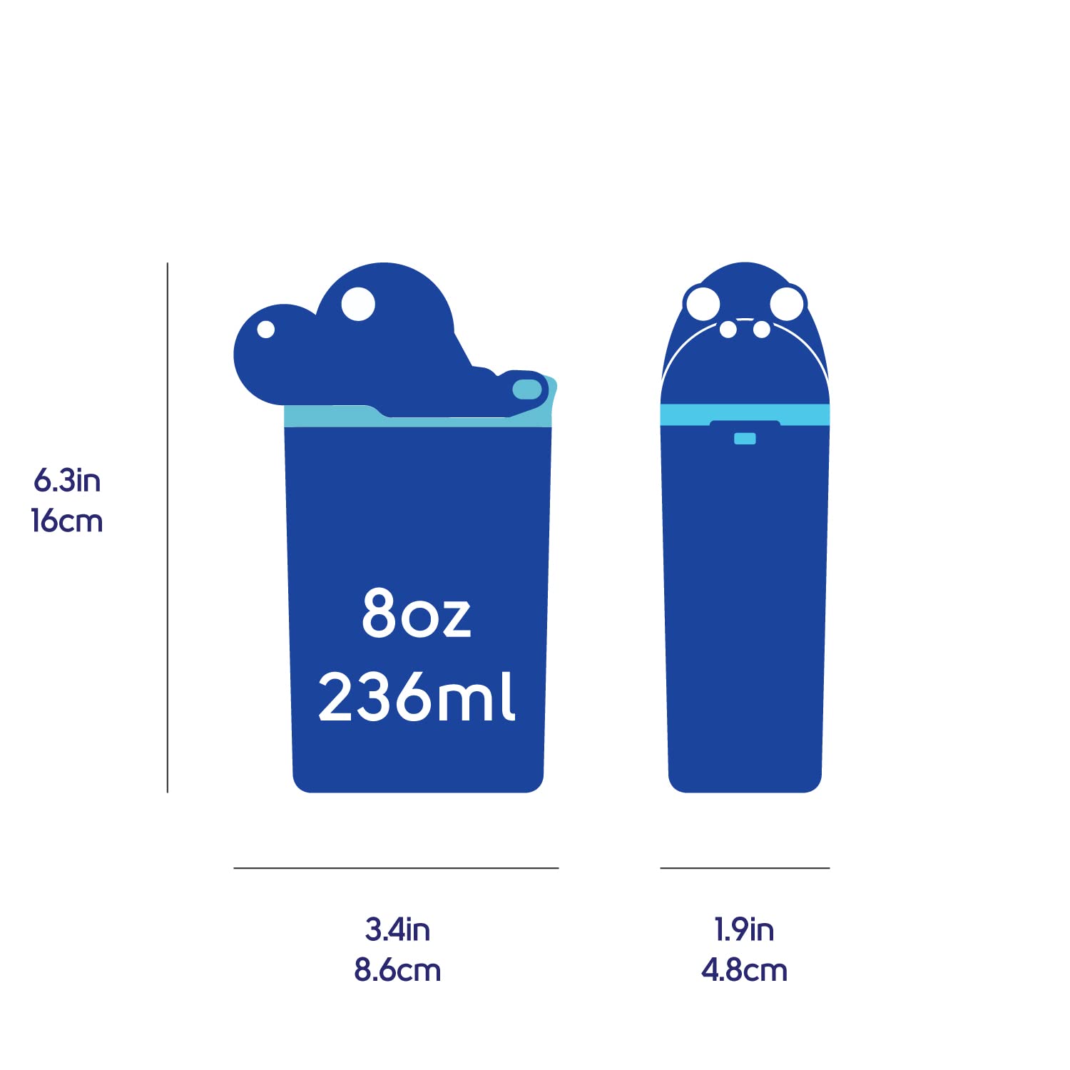 Precidio New Drink in the Box FunTops Eco-Friendly Reusable Drink Container Design, 8oz (Hippo)