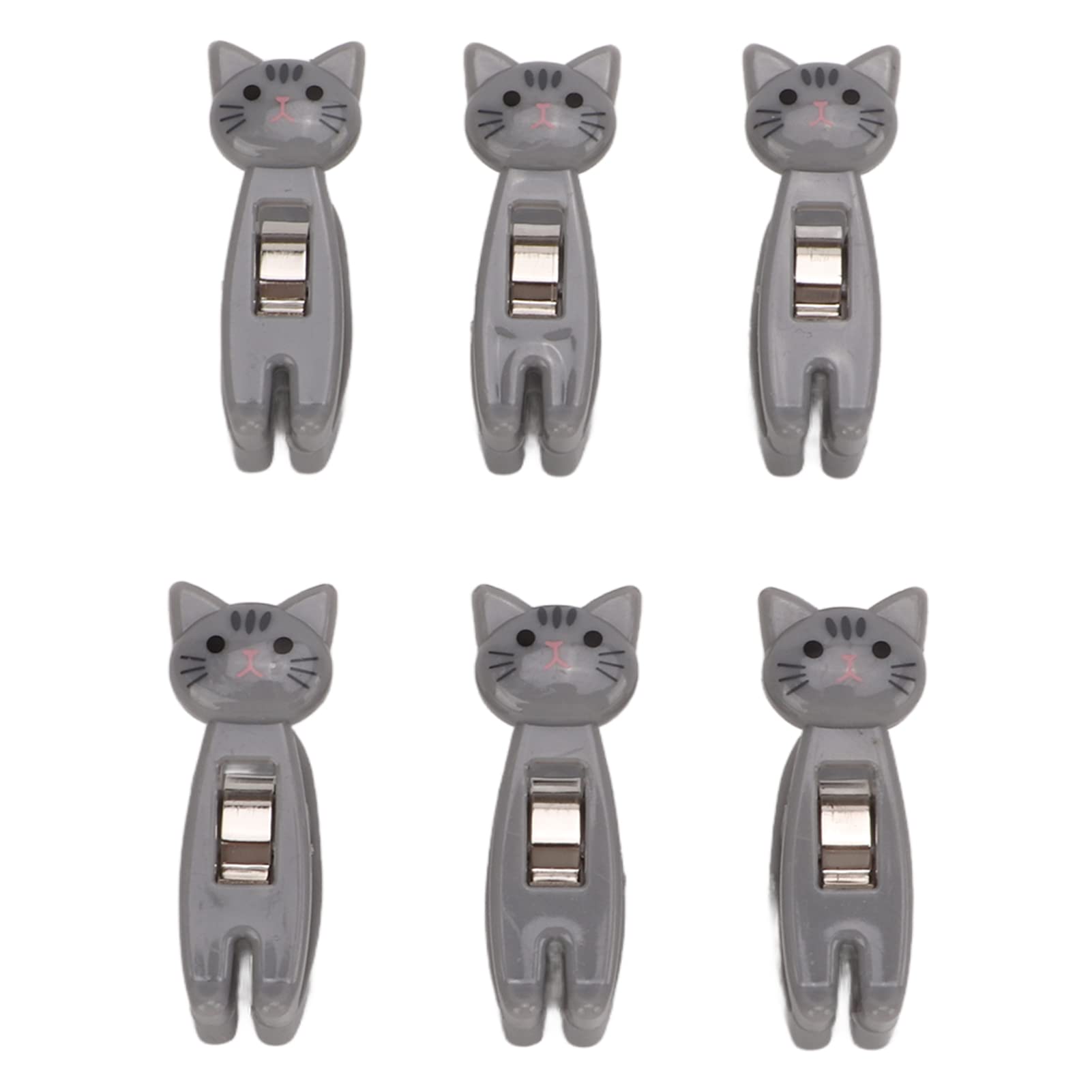 6Pcs Cat Bag Clips, Cut Snack Clips Bag Clips Food Package Chips Bag Funny Snack Clips Kitchen Storage Organization Accessories for Food Storage (Grey)
