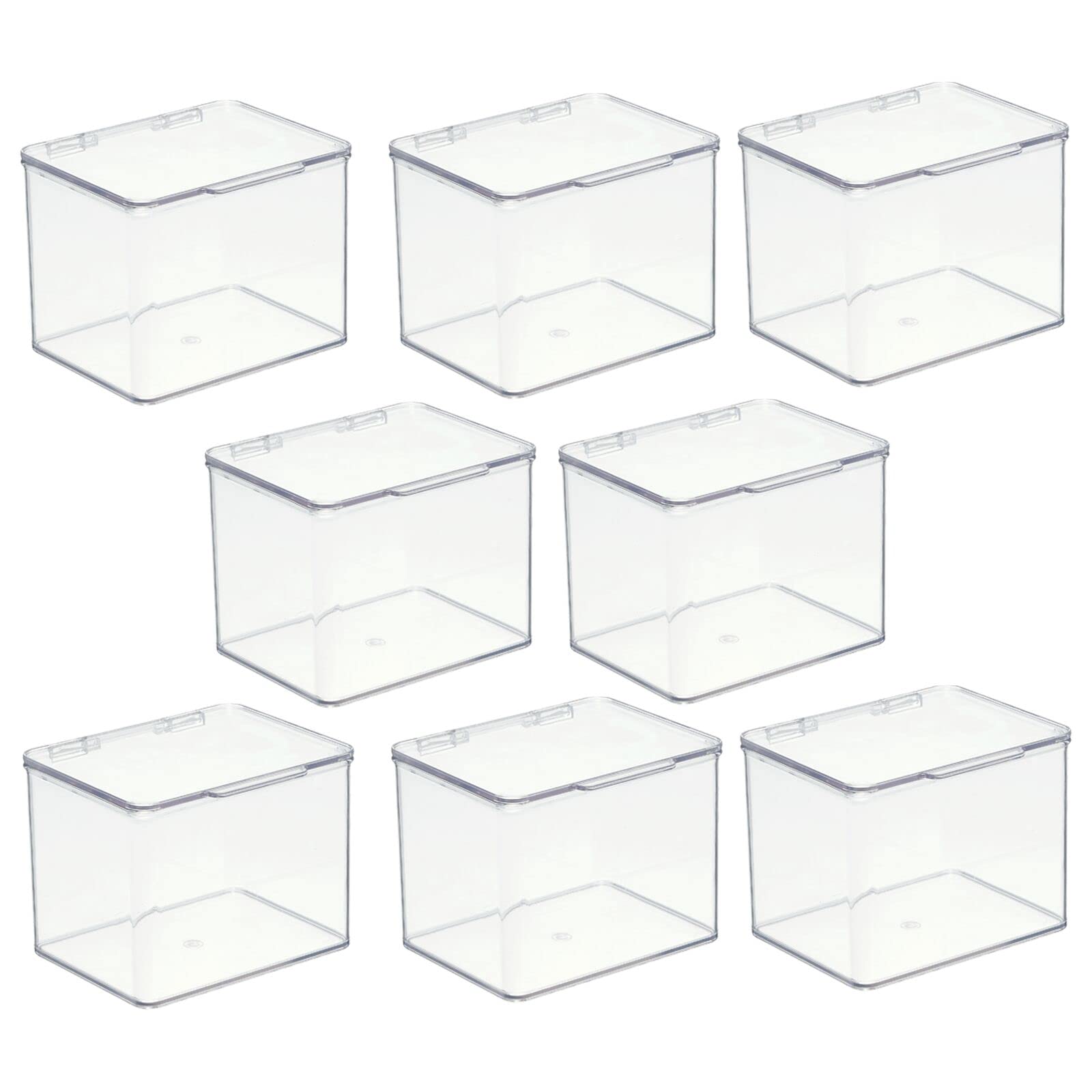 mDesign Plastic Kitchen Pantry and Fridge Storage Organizer Box Containers w/Hinged Lid for Shelves or Cabinets, Holds Food, Snacks, Seasoning, Condiments, Utensils, Lumiere Collection, 8 Pack, Clear