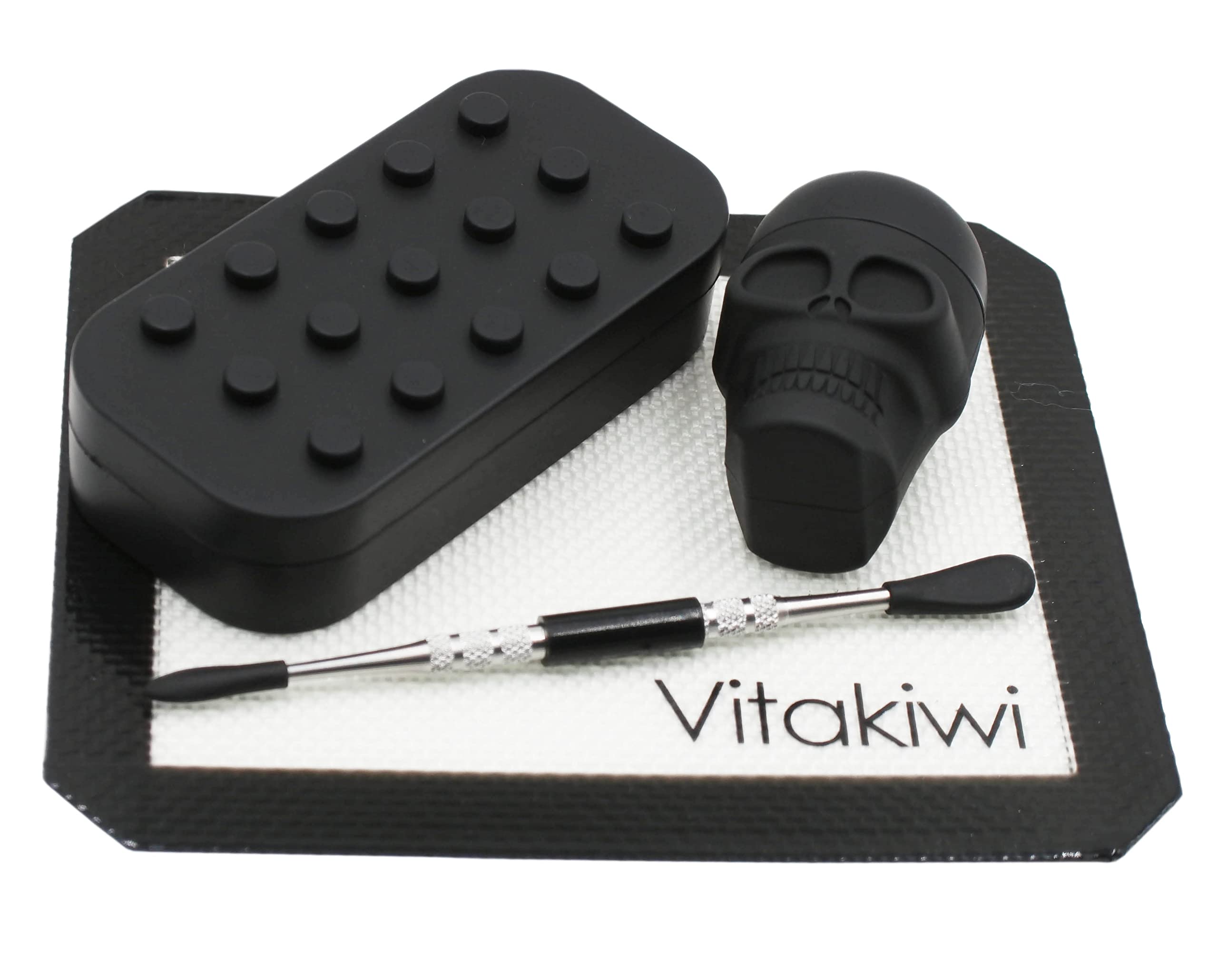 vitakiwi 34ml Silicone Wax Multi Compartment Containers 15ml Skull Jar For Wax Non-stick Multi Use (Black)