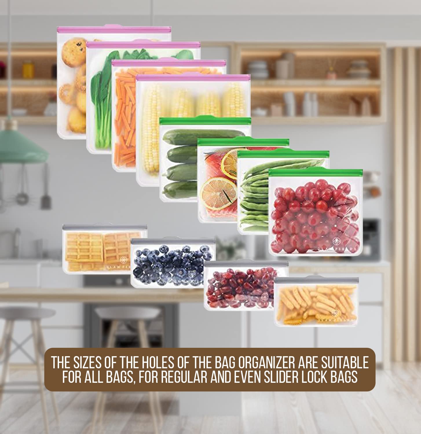 Bamboo Ziplock Bag Storage Organizer Baggie Holder for Drawer and Wall Kitchen Compatible with Solimo, Ziploc, Hefty, Glad for Gallon, Quart, Sandwich, Snack and Slider Bags by brand Huge Estate