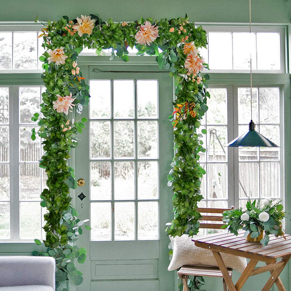 DearHouse 84 Feet 12 Strands Artificial Ivy Leaf Plants Vine Hanging Garland Fake Foliage Flowers Home Kitchen Garden Office Wedding Wall Decor, Green