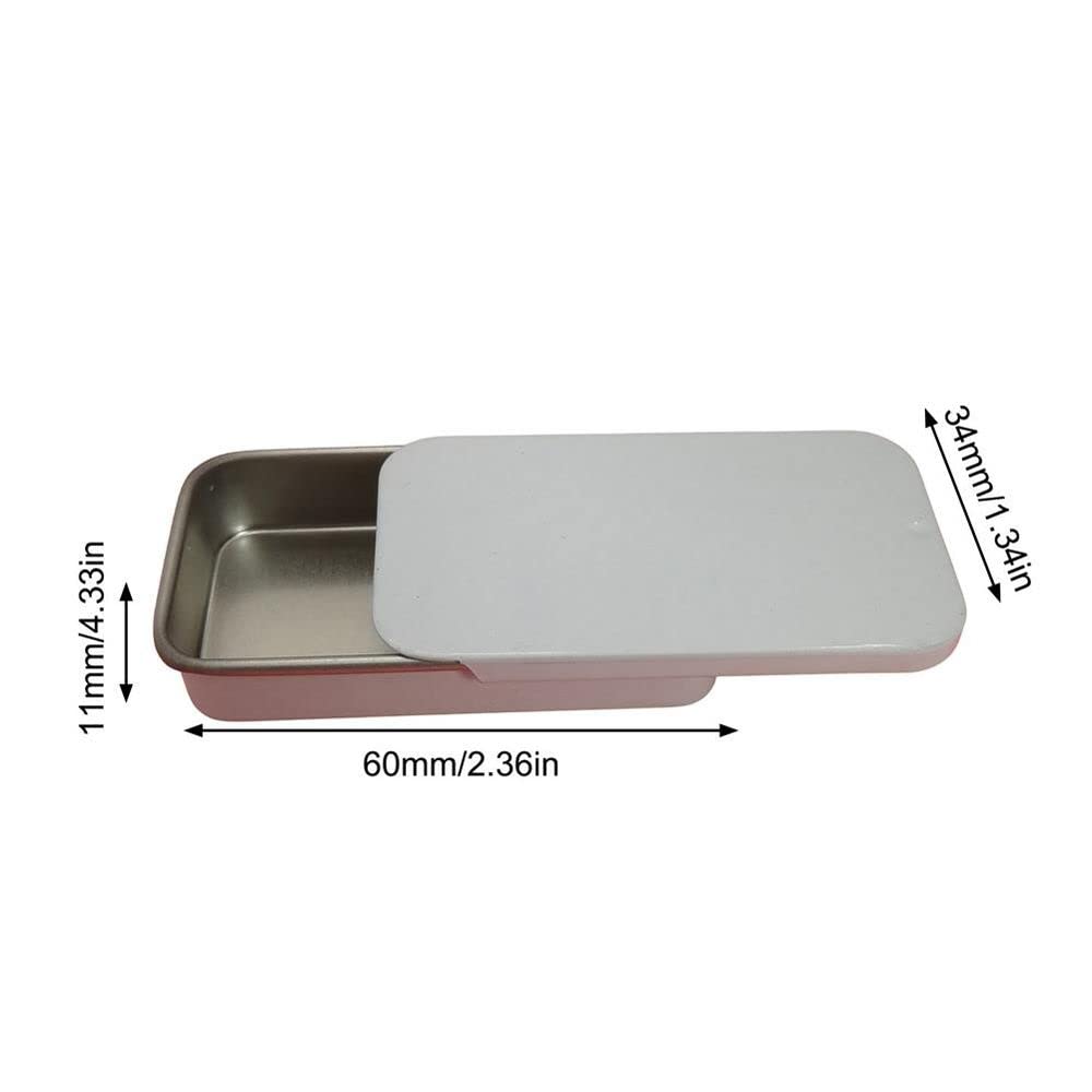 Mini Iron Box, Rectangular Storage Box Tinplate Push Case Portable Jewelry Container, Metal Candy Box Empty Tins Home Organizer(60x34x11mm,white)