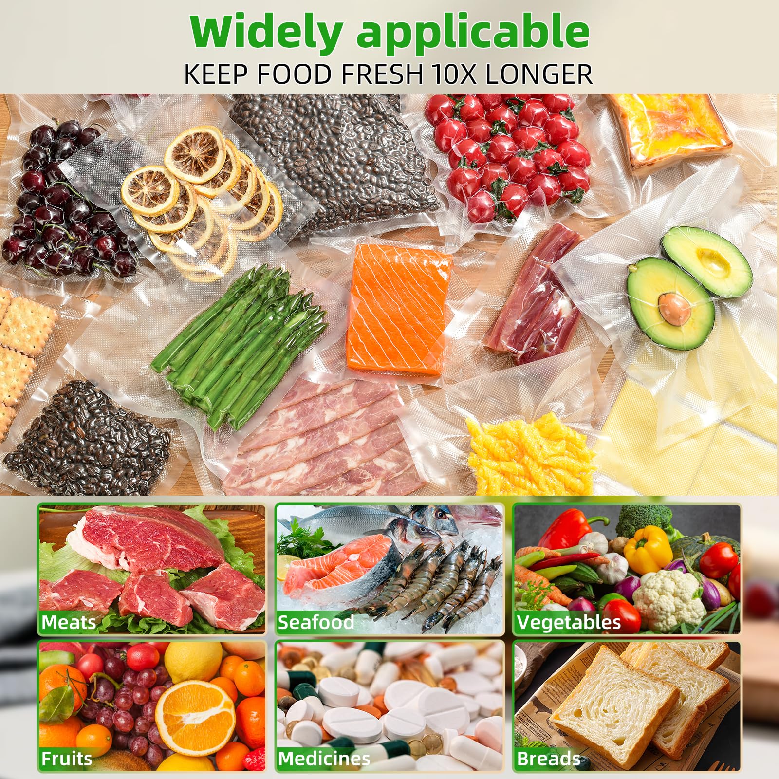 Conilly Vacuum Sealer Bags,100 Quart Size 8" X 12" Commercial Grade Sealer Bag, Bpa Free, Heavy Duty, Puncture Prevention, Great for Food Storage, Meal Prep or Sous Vide Cooking