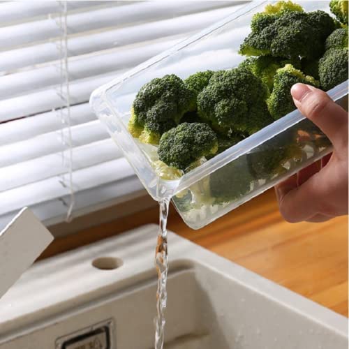 ninesung 8 Pieces Food Containers Storage For Fridge,1.5L Plastic Food Storage Containers With Removable Drain Plate and Lids, Refrigerator Organizer Bins Fruit Storage Containers For Fridge Storage