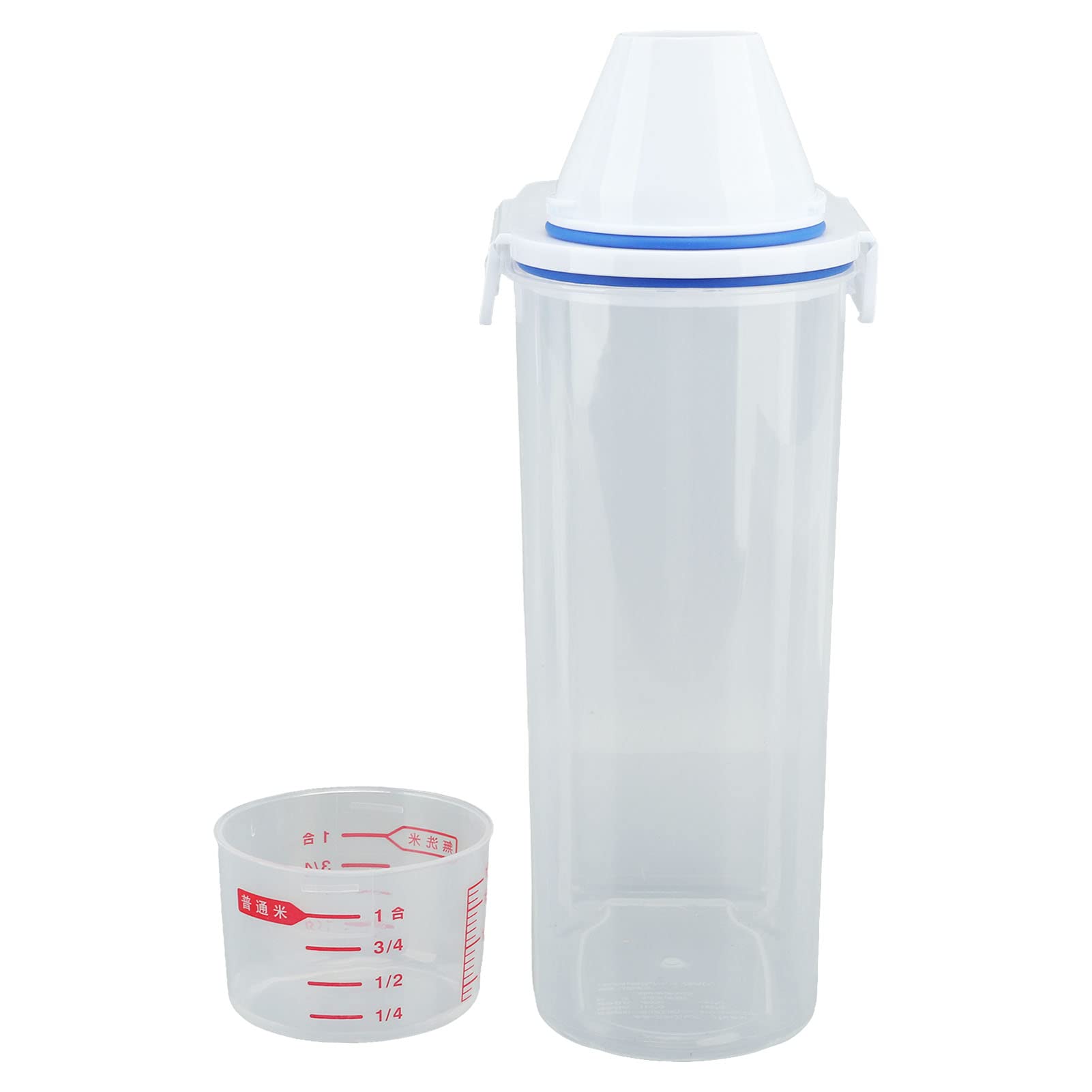 Rice Storage Container, Plastic Rice Dispenser Bin with Measuring Cup, Airtight Grain Dispenser with Claer Scale, Clear Kitchen Food Dispenser for Rice, Beans, Grains, Small Dry Food(2kg White)