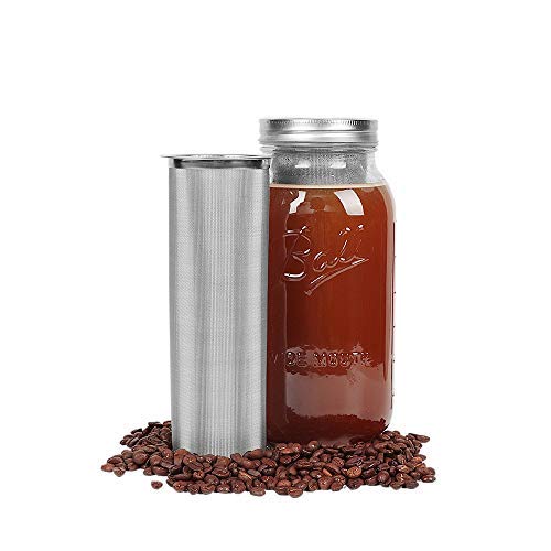 Cold Brew Coffee Maker Filter for 2Quart/64ounce Wide Mouth Mason Jar-Iced Coffee&Tea&Fruit Maker-Food-grade 304 Stainless Steel coffee Filter-Free silicone seal gasket&Coffee Scoop.(Jar NOT Included)
