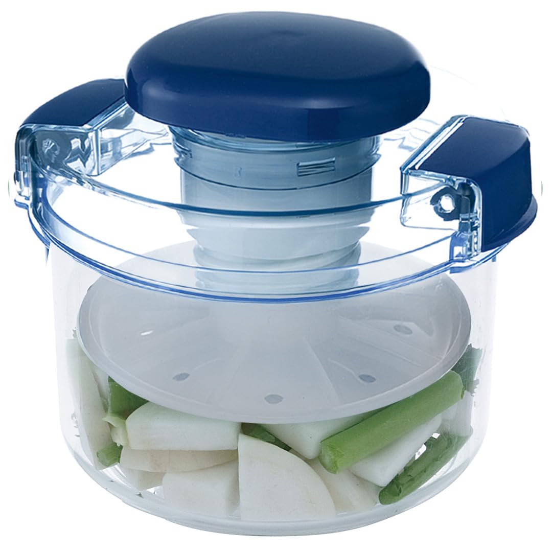 Instant Pickle Maker Vegetable Press Tsukemono Container Round Made in Japan BPA Free (Blue 0.8L)