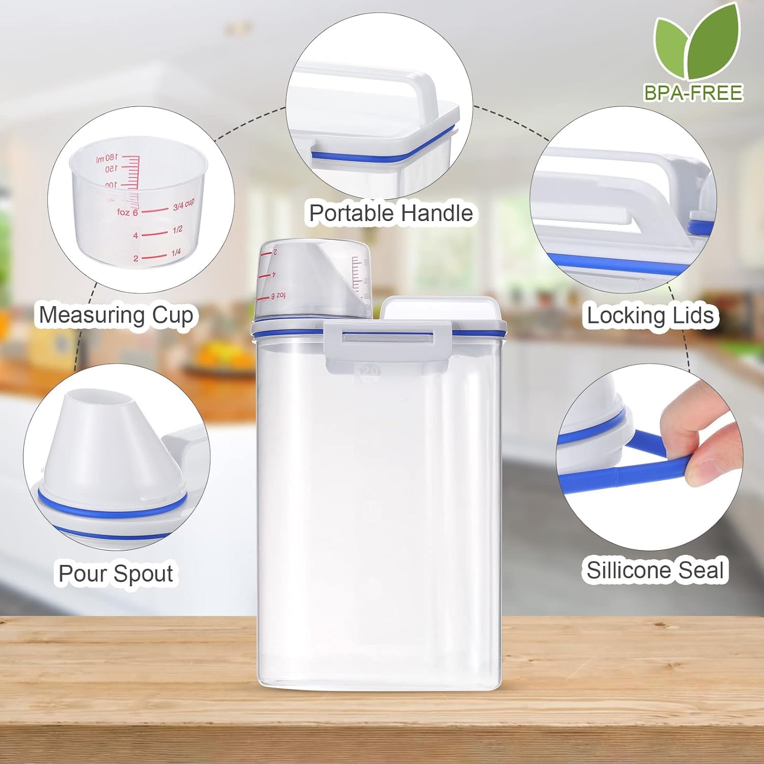Rice Airtight Storage Container, Rice Storage Bin Cereal Containers Dispenser Storage Containers with Lids Kitchen Storage Bin Rice Holder Container Food Container Sets
