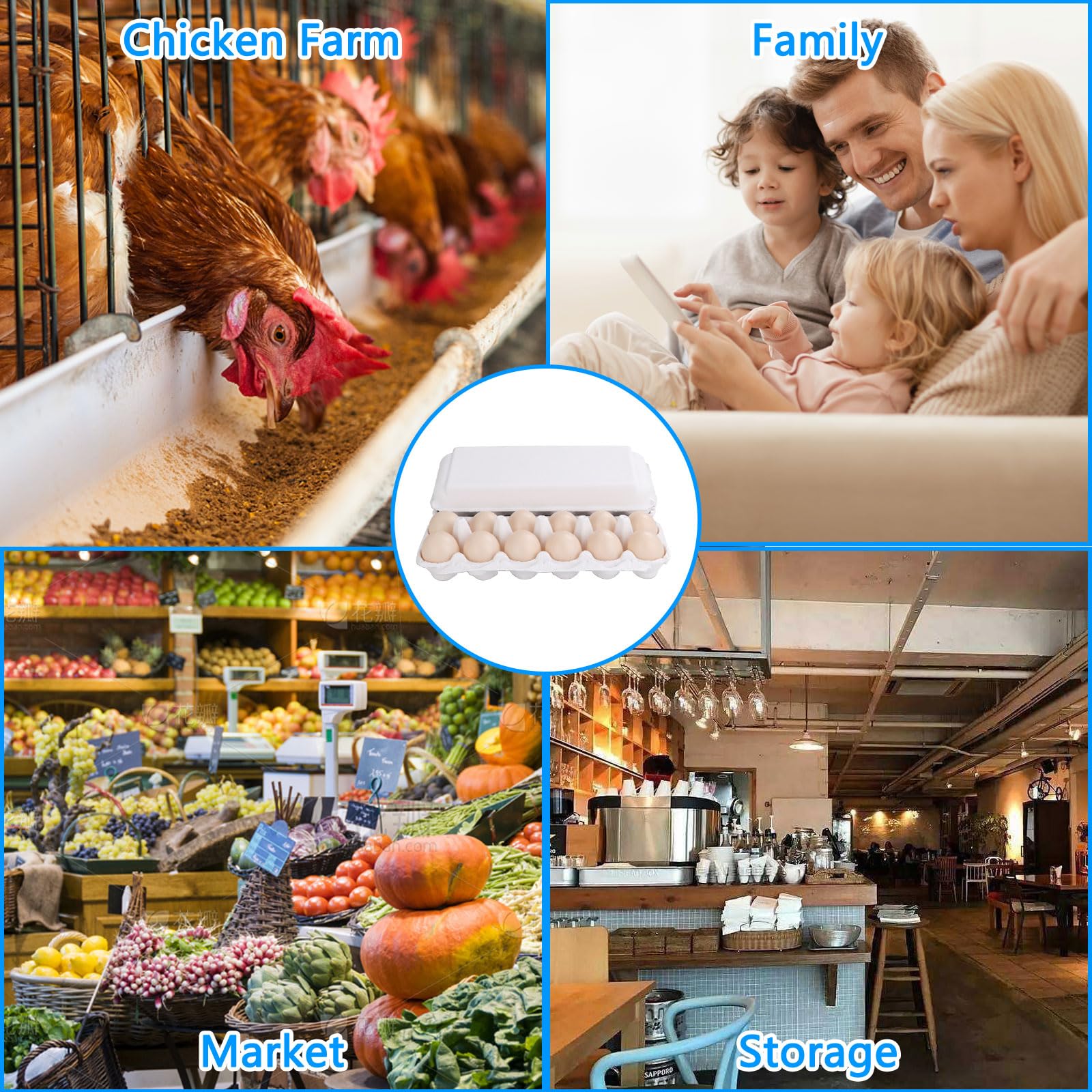 LOEQIAN 30 Pack 12 Count White Pulp Egg Cartons, Blank Cardboard Egg Cartons with 100 Egg Labels, One Dozen Egg Holder Container Organizer for Home, Kitchen, Farmhouse, Sturdy & Reusable