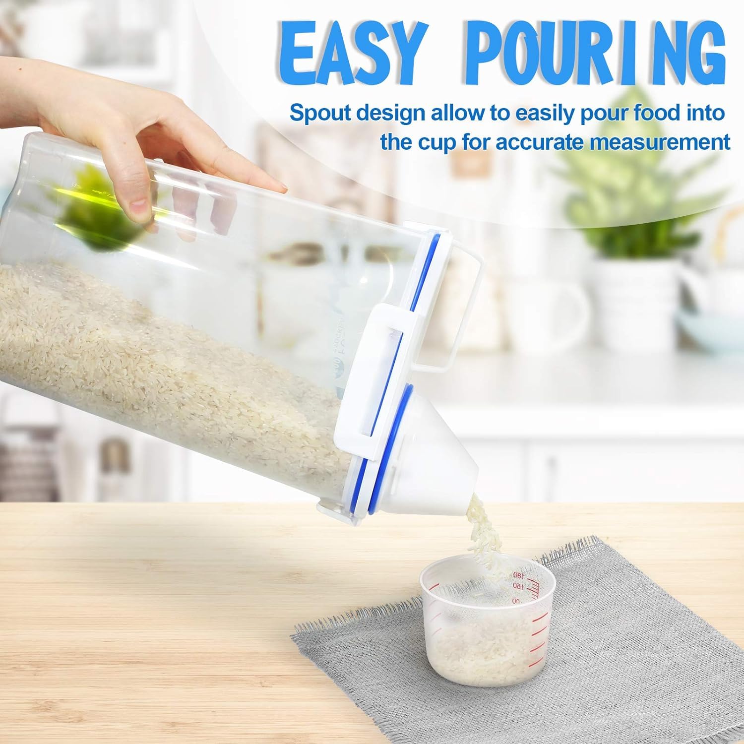 Rice Airtight Storage Container, Rice Storage Bin Cereal Containers Dispenser Storage Containers with Lids Kitchen Storage Bin Rice Holder Container Food Container Sets