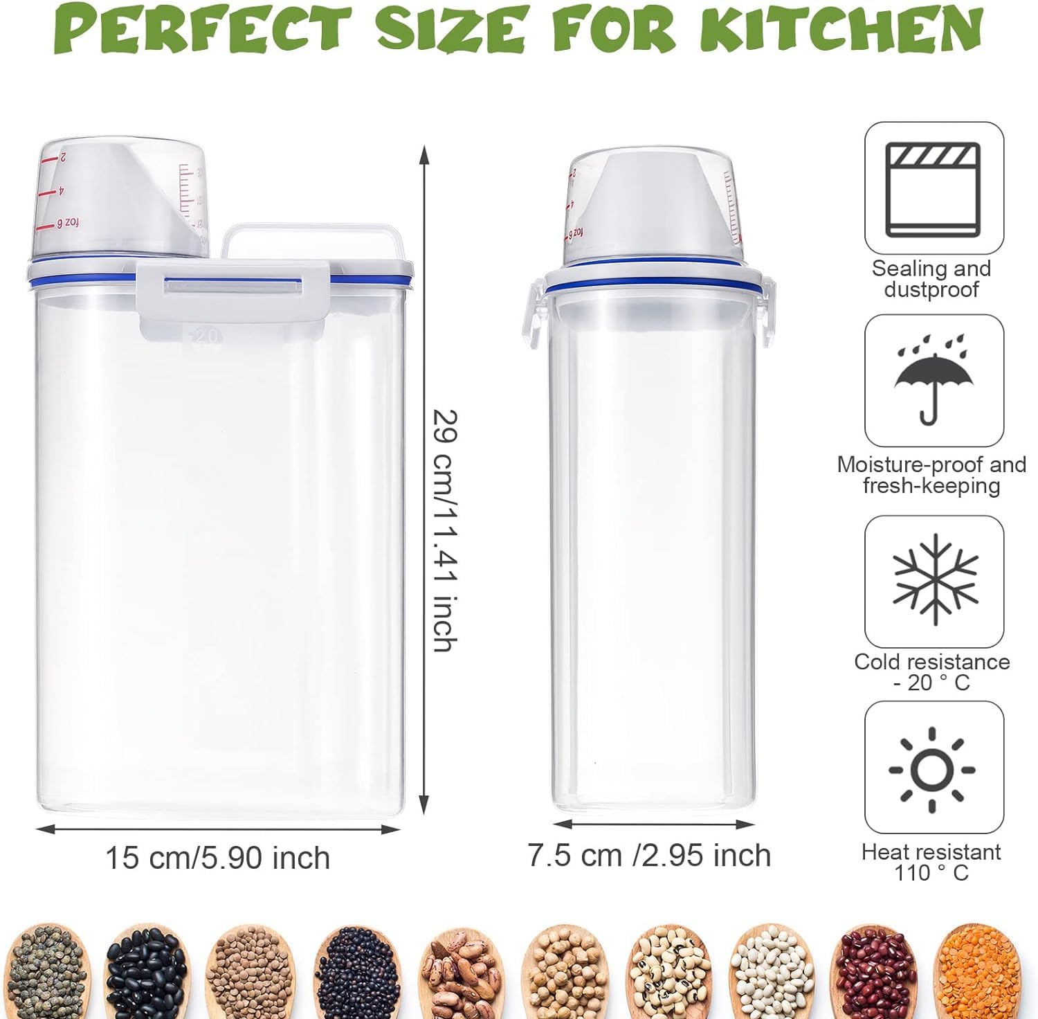 Rice Airtight Storage Container, Rice Storage Bin Cereal Containers Dispenser Storage Containers with Lids Kitchen Storage Bin Rice Holder Container Food Container Sets
