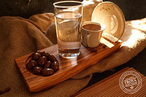 Handmade Wooden Coffee Table Tray, Housewarming Gift for Your Loved Ones, Tea Tray & Coffee Serving Tray, Coffee Decor for Coffee Gifts, Ottoman Tray for Turkish Coffee Set, Solid Troya Olive Wood