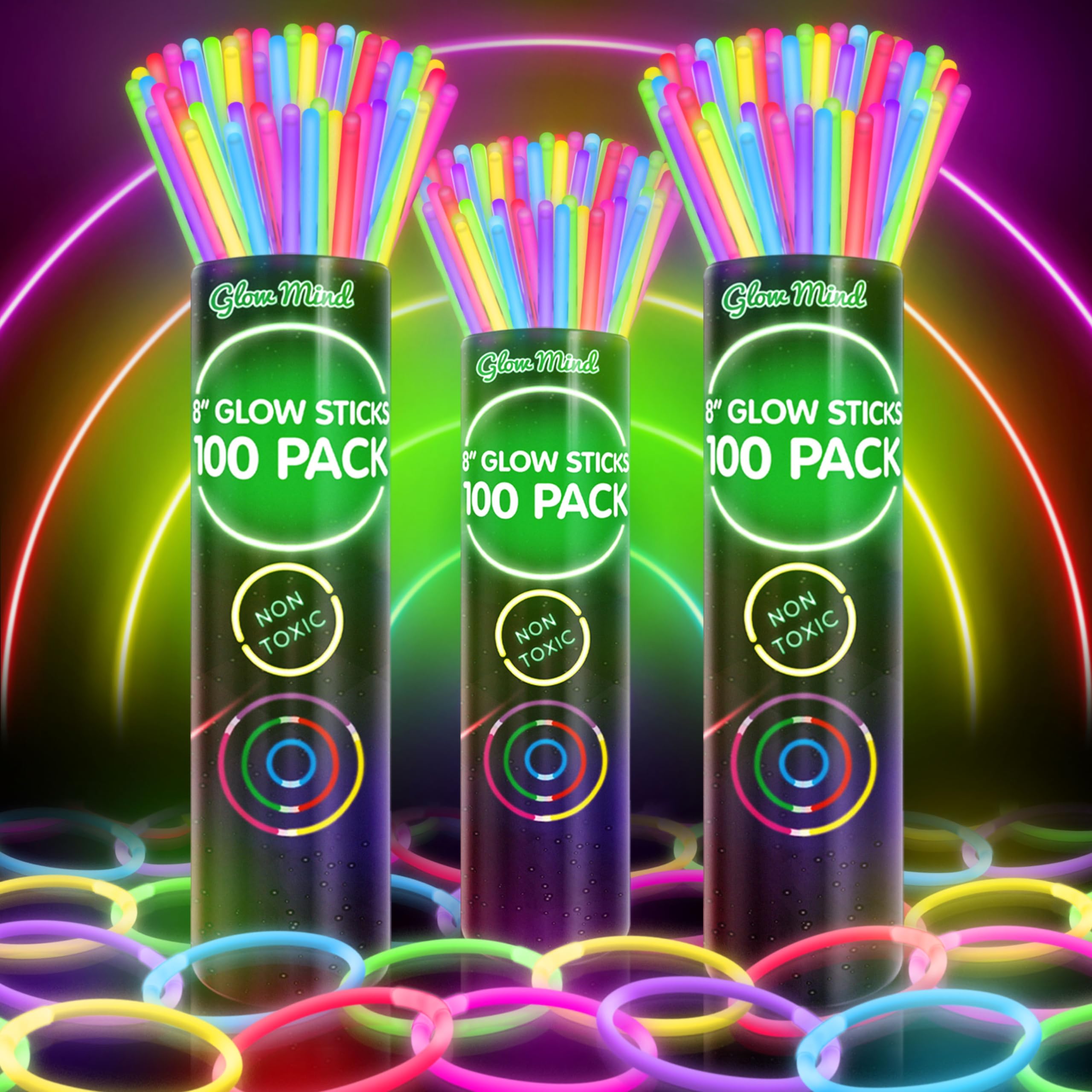 300 Ultra Bright Glow Sticks Bracelets and Necklaces - Halloween Glow in The Dark Party Supplies Decorations - Bulk 8" Glowsticks Party Favors Pack