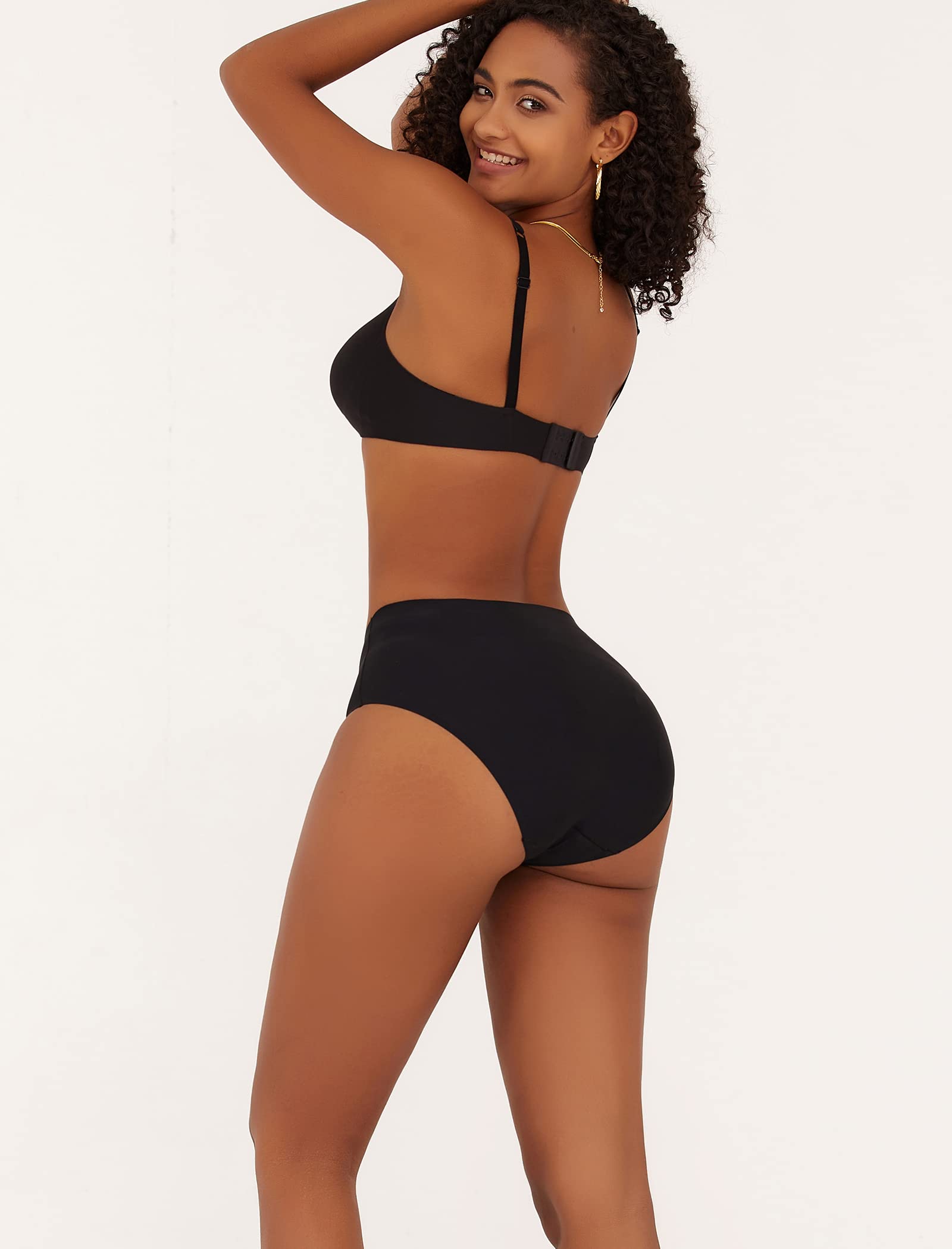 FINETOO Women's High Waisted Seamless Underwear Full Coverage Brief Ladies No Show Panties Sexy Lingerie Regular&Plus Size(L)