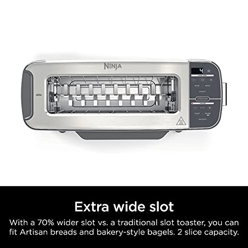 Ninja ST101 Foodi 2-in-1 Flip Toaster, 2-Slice Capacity, Compact Toaster Oven, Snack Maker, Reheat, Defrost, 1500 Watts, Stainless Steel