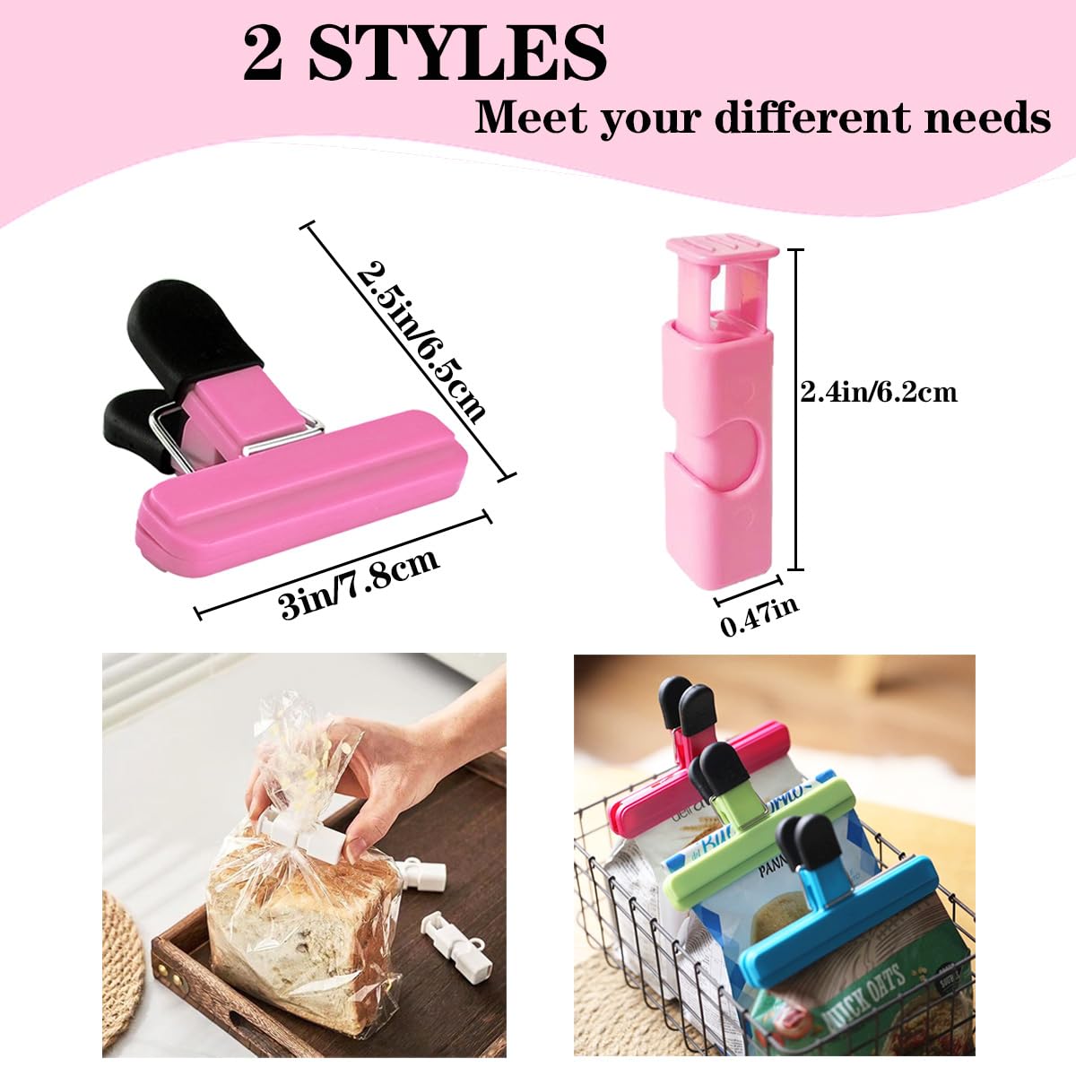 20 PCS Food Clips Bread Bag Clips for Food Storage with Air Tight Seal Grip, Squeeze and Lock Bread Bag Clips, Plastic Bag Closure Clips, Chip Clips, Snack Clips, Plastic Heavy Seal Grip