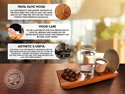 Handmade Wooden Coffee Table Tray, Housewarming Gift for Your Loved Ones, Tea Tray & Coffee Serving Tray, Coffee Decor for Coffee Gifts, Ottoman Tray for Turkish Coffee Set, Solid Troya Olive Wood