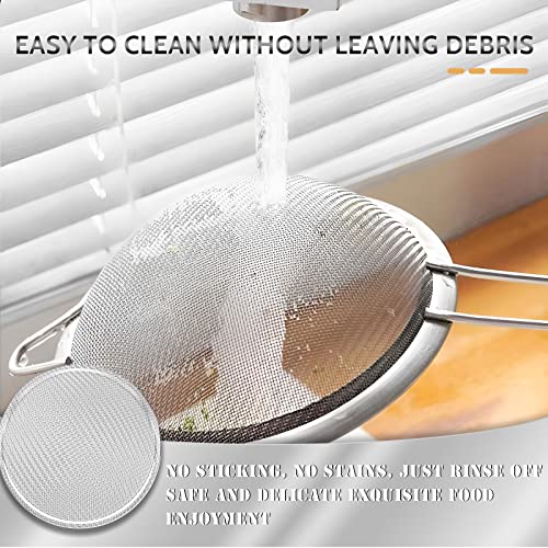 BLMHTWO 2 Pack Fine Mesh Strainer Stainless Steel Small Sieve (3.15inch) with Handle Widened Edge Kitchen Colander Infuser for Loose Tea Coffee Juice Flour Spices Baking Tea Strainer