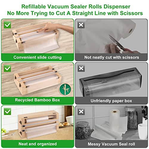 Refillable Vacuum Sealer Bags Dispenser, Rolls Keeper with Built-in Cutter, Come with 8'' and 11'' x 20β Rolls for Food Saver, Commercial Grade, BPA Free and Heavy Duty