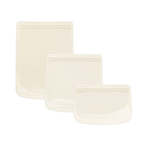 W&P Porter Silicone Reusable Storage Bags, Flat Variety 3 Pack (10oz, 34oz, 46oz), Cream, Food Storage Container, Microwave and Dishwasher Safe, Easy Cleaning