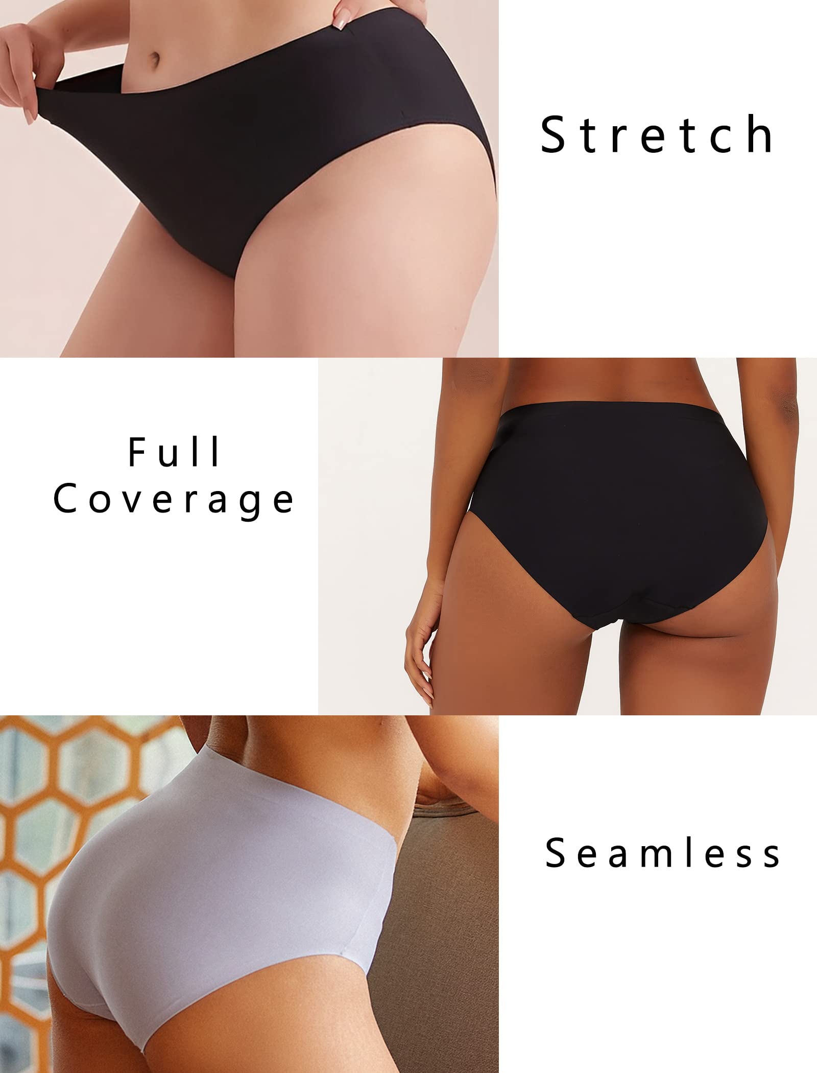 FINETOO Women's High Waisted Seamless Underwear Full Coverage Brief Ladies No Show Panties Sexy Lingerie Regular&Plus Size(L)