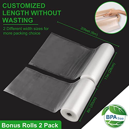 Refillable Vacuum Sealer Bags Dispenser, Rolls Keeper with Built-in Cutter, Come with 8'' and 11'' x 20β Rolls for Food Saver, Commercial Grade, BPA Free and Heavy Duty