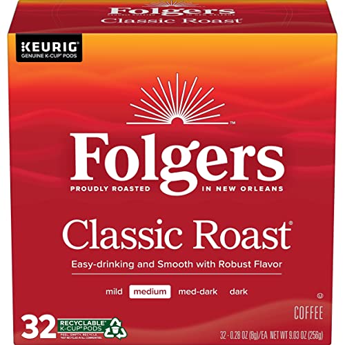 Folgers Classic Roast Medium Roast Coffee, 128 Keurig K-Cup Pods