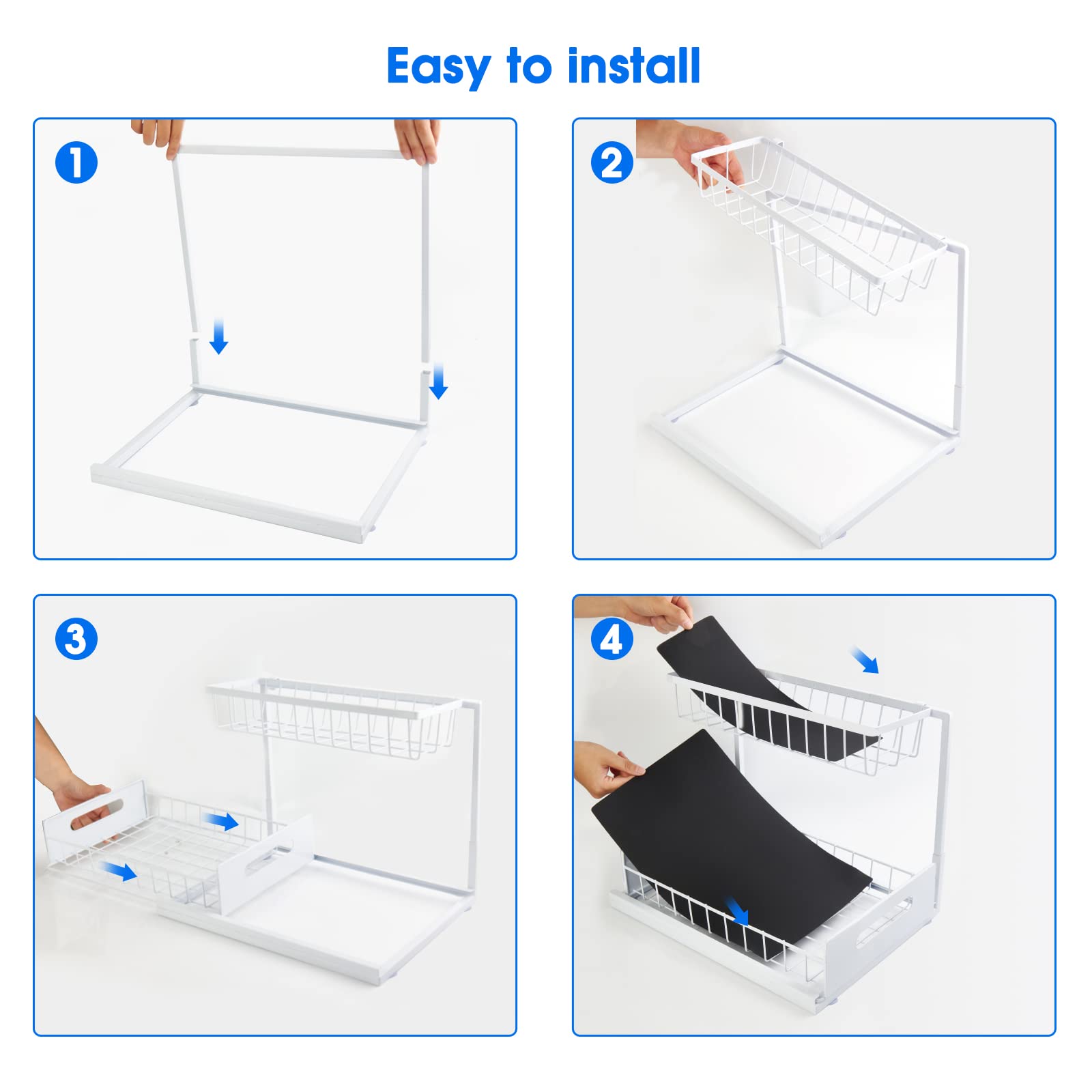 UINOFLE Under Sink Organizers and Storage, 2 Tier Sliding Cabinet Basket Organizer Drawer Pull Out Cabinet Organizer Multi-Purpose Under Sink Organizer for Bathroom Kitchen (White)