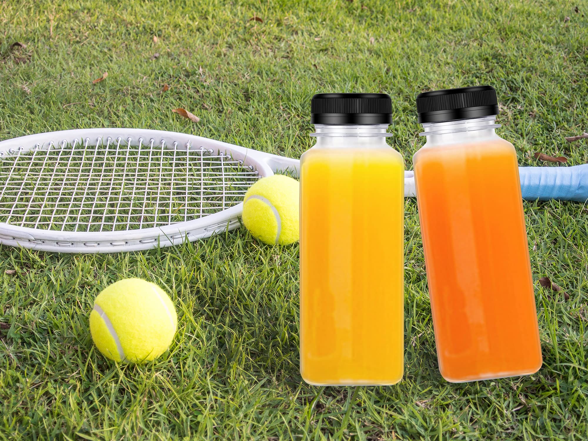 4 Pcs Plastic Juice Bottle, Reusable Drink Containers, For Juice, Milk, Smoothie And Other Drinks, With Black Lid, 8 OZ.