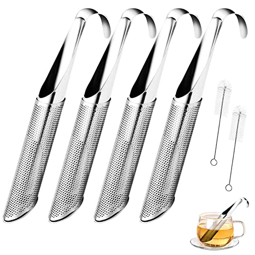 4 Pack Tea Infusers Tea Filter and 2 Brush, Stainless Steel Tea Infuser Stick Pipe Tfor Loose Tea Leaf Coffee, Seasonings and Spices,Fine Mesh Ball for Loose Tea Leaf Pincer Tea Ball Tea Filter