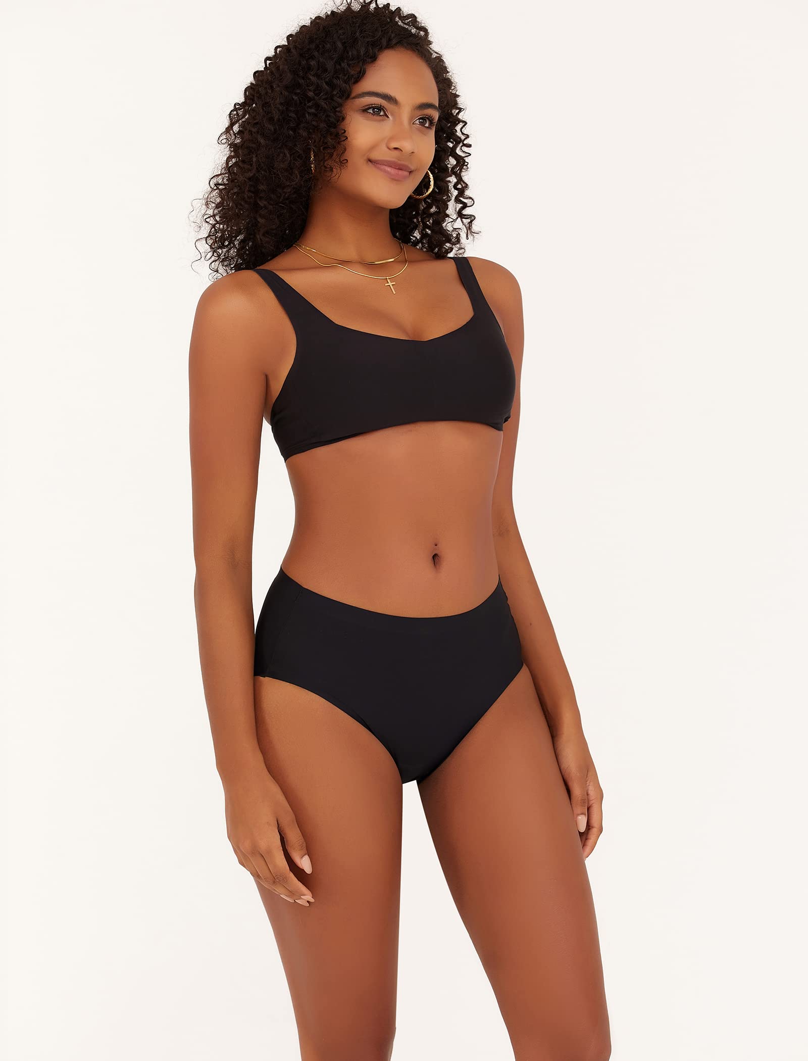 FINETOO Women's High Waisted Seamless Underwear Full Coverage Brief Ladies No Show Panties Sexy Lingerie Regular&Plus Size(L)